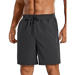 CRZ YOGA Men's Four-Way Stretch Workout Shorts - 7'' Soft Durable Casual Athletic Shorts with Pockets Gym Running Hiking Ink Gray Large