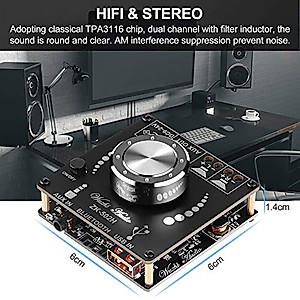 MakerHawk Blue Tooth Amplifier Board HiFi Stereo 2.0 2X50W Audio Amplifier Module TPA3116D2 Digital Power Amplifier Blue Tooth 5.0 Dual Channel AMP with AUX/USB/Flash Drive/PC Sound Card Input