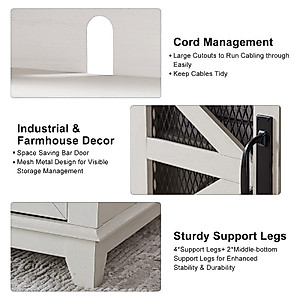 OKD Farmhouse TV Stand for 75 Inch TV, Industrial & Farmhouse Media Entertainment Center w/Sliding Barn Door, Rustic TV Console Cabinet w/Adjustable Shelves for Living Room, Antique White