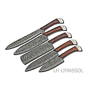 Damascus Steel Kitchen Knife Set, 5 PCS Hand Forged Chef Knife Set With Leather Roll Kit Christmas gift kitchen and Dinning