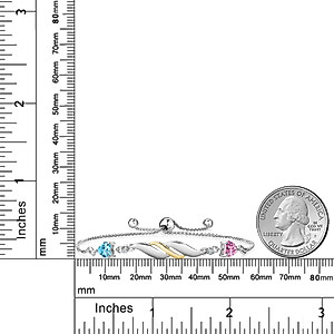 Gem Stone King 925 Sterling Silver and 10K Yellow Gold Customized and Personalized 2 Stone 5MM Heart Shape Gemstone Birthstone and White Lab Grown Diamond Name Engraved Tennis Bracelet For Women