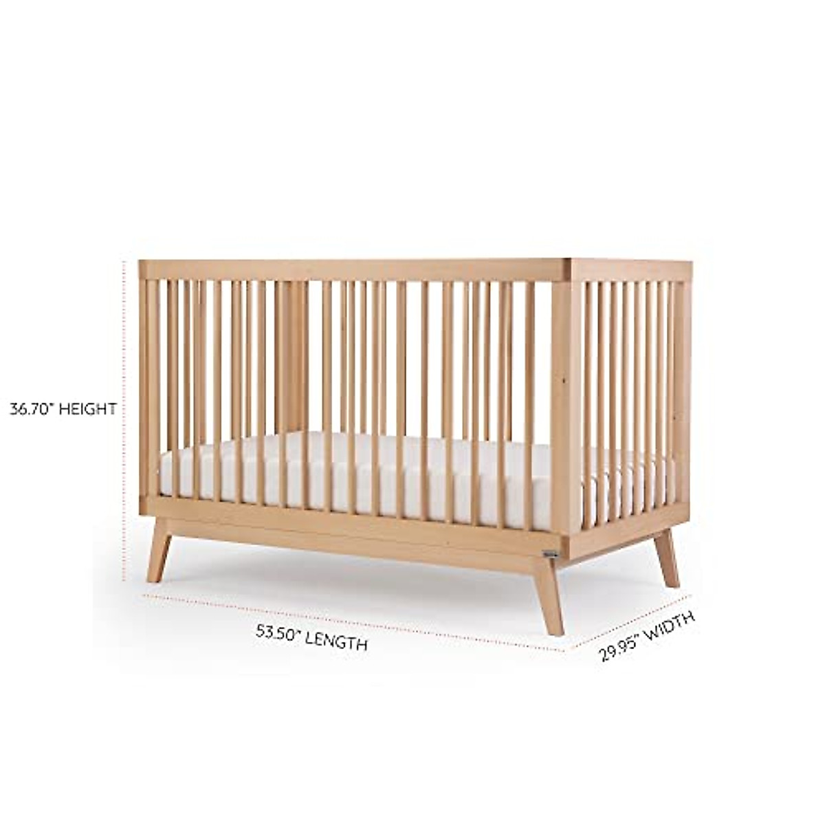 dadada Baby Soho 3-in-1 Convertible Crib – GREENGUARD Gold Certified, Made in Italy, Solid Beechwood – Adjustable Mattress Height, Modern Design 53.15 x 29.95 x 36.7 in 3 Colors (Natural)