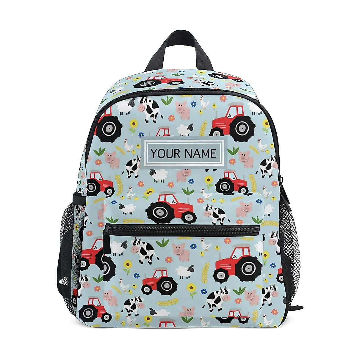 Custom Farm Animals and Trucks Pattern Kid's Toddler Backpack, Personalized Backpack with Name/Text, Customization School Bag