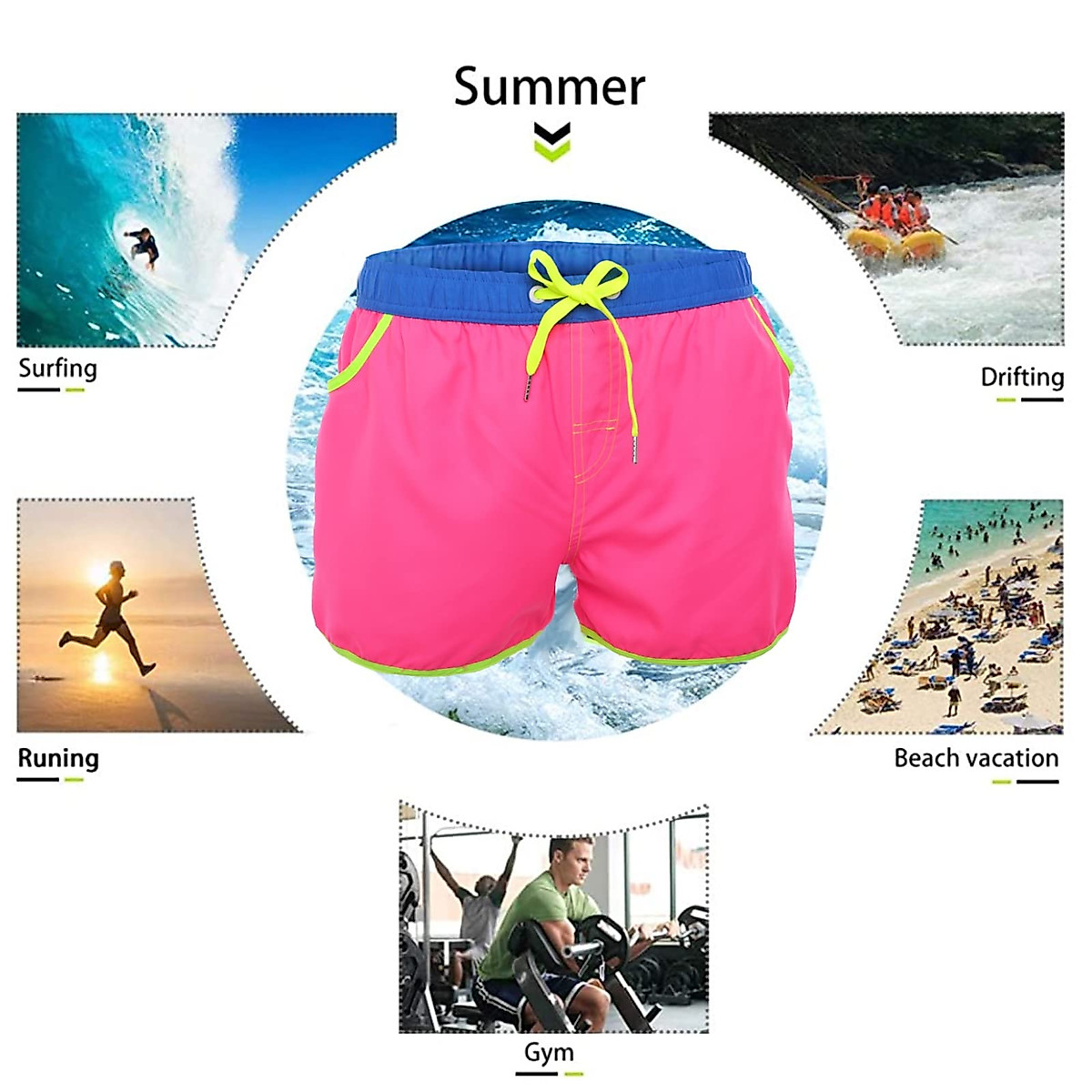 LETSQK Men's Sexy Swimwear Shorts Surf Swimsuit Swim Trunks Pink Medium