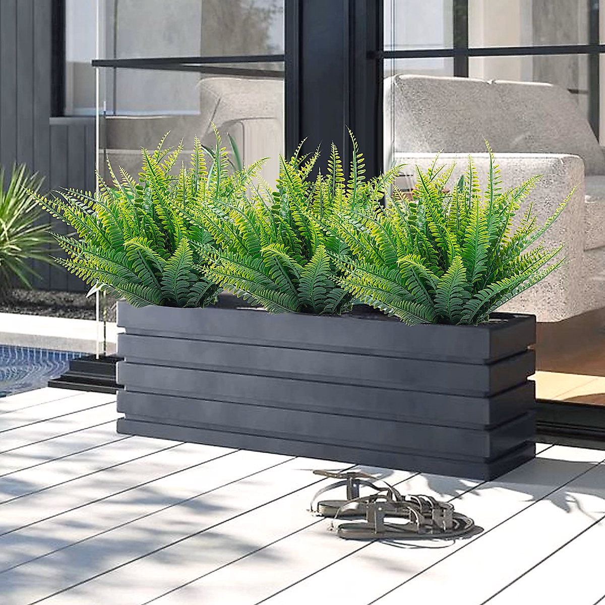 Helsens 18 Pcs Artificial Ferns Plants Bushes Fake Boston Fern Shrubs Plastic Plant Greenery for Outdoor Indoor Home Garden Decor