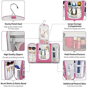 BALEINE Toiletry Bag for Women and Men, Water-Resistance Cosmetic Bags Makeup Organizer for Toiletries with Hanging Hook (Large, Pink)