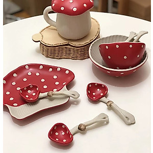 RESVUGA Cute Mushroom Spoons - Soup Spoon Set of 2, Safety Matt Ceramics - Use for Dessert, Breakfast, Soup.