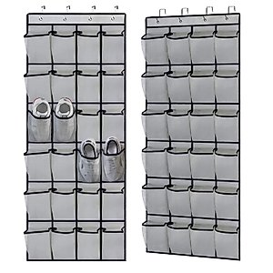 Rehomy 24 Mesh Large Pockets Over The Door Shoe Organizer, Hanging Shoe Organizer for Closet Door Shoe Rack Hanger Holder, Gray
