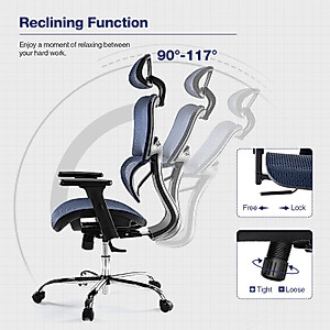 AFO Ergonomic Home Office 3D Armrests and Adjustable Headrest, High Back Breathable Mesh Chairs for Gaming, Executive, Supports up to 300 Pounds, 28.1D x 26.5W x 48.03H Inch, Blue