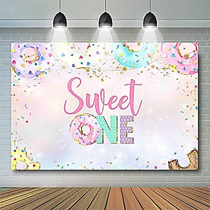 Mocsicka Sweet One Donut Birthday Backdrop, Donut First Birthday Party Decoration Background, Girl 1st Birthday Party Banner Supplies (7x5ft)