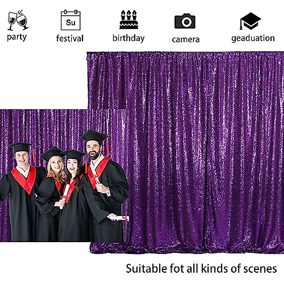 TRLYC Purple Sequin Backdrop Curtains - 2 Panels 2x8ft Sparkly Purple Curtains Glitter Backdrop for Party Christmas Wedding Birthday Halloween Background Decoration