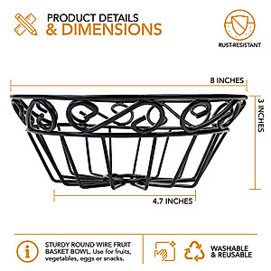 Kitchen Decor Fruit Basket Counter Egg Decorative Bowl Wire Metal Black Scroll Storage Tray by EASYVIEW