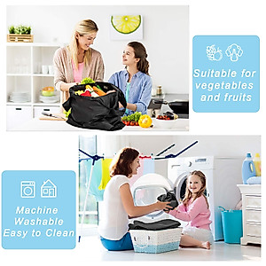 CiCiGo Large Reusable Bags Shopping Washable Foldable 6 Pack Grocery Bags Heavy Duty Lightweight Folding Gift Tote Bags Durable Polyester Black