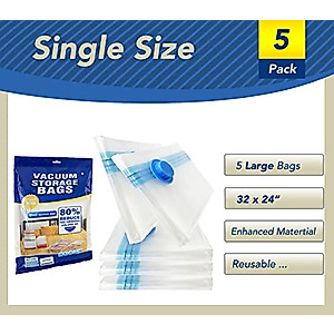 Vacuum Storage Bags for Clothes 5 Large (32 x 24") Vacuum Sealed Bags for Clothing Comforters and Blankets Reusable Space Saving Bags (Large,5)