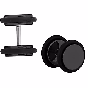 Forbidden Body Jewelry 16g Cheater Plugs: 0g 8 mm Surgical Steel Black IP Plated Fake Plug Earrings