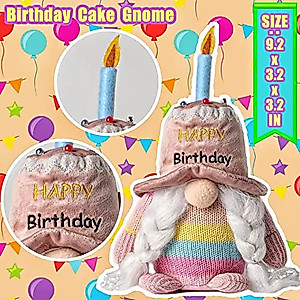 Birthday Gnomes Plush Elf Decoration, 4PCS Handmade Birthday Cake Gift-Box Candle Balloon Gnomes for Presents, Home Farmhouse Table Ornament Tiered Tray Party Decor
