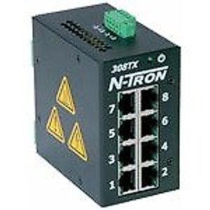 Red Lion Controls/N-Tron 308TX-N 8 Port 10/100BaseTX Industrial Ethernet Switch, DIN-Rail -N adds N-View Firmware Option
