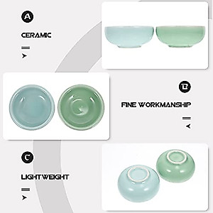 NUOBESTY 2Pcs Ceramic Ink Dish Pottery Porcelain Trinket Ring Candy Nesting Round Bowl Tray Salad Desert Plate Inkstone for Chinese Japanese Calligraphy Painting