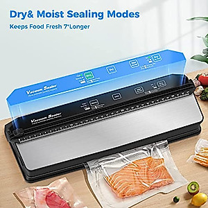 Vacuum Sealer Machine, Automatic Vacuum Air Sealing System for Food Savers, Food Sealer with Dry & Moist Food Preservation Modes, Built-in Cutter 15 Bags Starter Kit Lab Tested Easy to Clean Led Indicator Lights