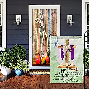 He is Risen Garden Flags 12x18inch Burlap, Easter Religious Cross Flags for Spring Holiday Yard Decorations Outdoor Matthew 28:6