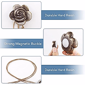 Magnetic Curtain Tiebacks, Aimou Resin Flower Curtain Ties, Vintage Curtain Drapery Holdbacks, Magnetic Window Drapery Decorative Holders with Rope for Outdoor, Home, and Office(4 Pack, Bronze)