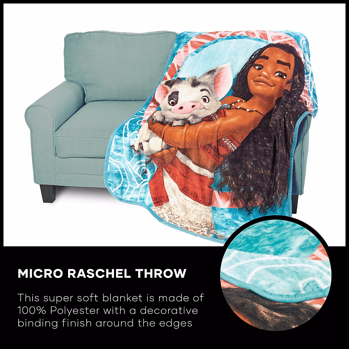 Disney's Moana, "Voyagers" Micro Raschel Throw Blanket, 46" x 60", Multi Color