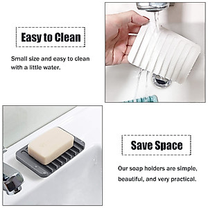Self Draining Soap Dishes, 3 Pcs Silicone Soap Saver, Waterfall Drainer Soap Holder for Bathroom, Extend Soap Life, Keep Soap Bars Dry Clean & Easy Cleaning ( White, Gray, Teal )