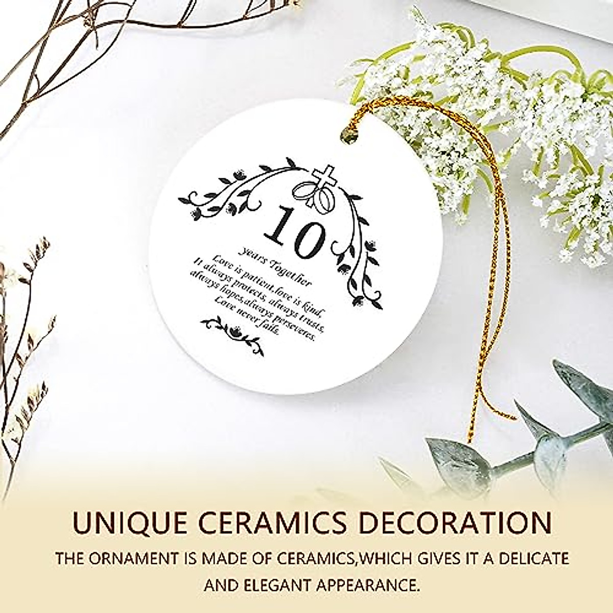 OWTTWO 10th Anniversary Wedding Gift,10th Anniversary Ornament for Couple,Husband,Wife,Him,Her