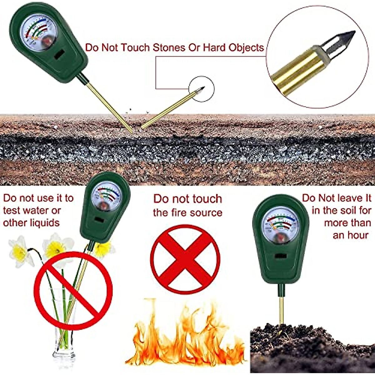 Upgraded 3 in 1 Soil Moisture/PH/Fertility Meter Soil Test Kit Soil Moisture Meter 90 Degree Foldable Soil Test Kit for Lawns, Garden, Farm, House, Indoor, Outdoor, Plants No Battery Needed (B)