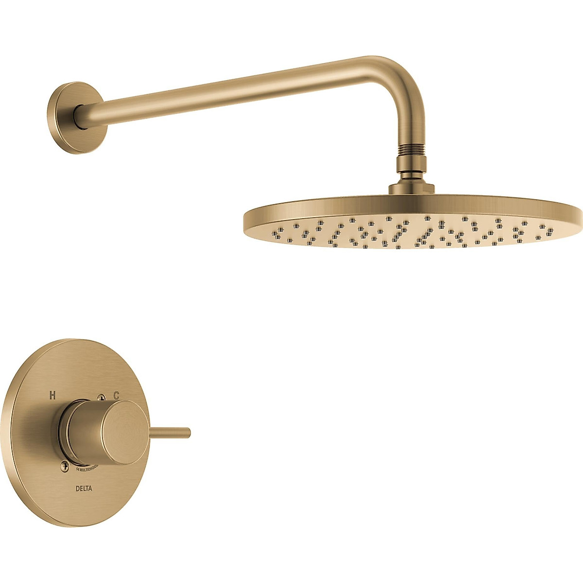 Delta Faucet Modern Raincan Round Single-Function Shower Valve Trim Kit Gold, Shower Faucet Set, Rainfall Shower Head Gold, Delta Shower Kit, Champagne Bronze T14269-CZ-PP (Valve Not Included)