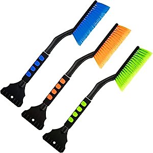 3 Pieces Snow Scraper for Car Detachable Ice Scraper and Brush with Foam Grip Detachable Snow Mover No Scratch for Winter Cars Windshield Trucks SUVs, Green Orange Blue