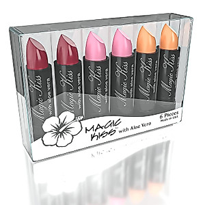 Magic Kiss Color Changing Matte 6 Piece Lipstick Set infused with Aloe Vera Made in USA (Colors of Aloha 3)