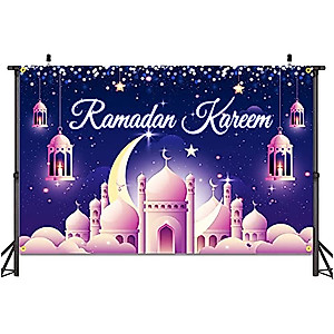 JKQ Ramadan Kareem Backdrop Banner 71 x 43 Inch Muslim Ramadan Background Banner Lantern Moon Castle Islamic Eid Mubarak Festival Party Decorations Ramadan Mubarak Indoor Outdoor Photo Booth Props
