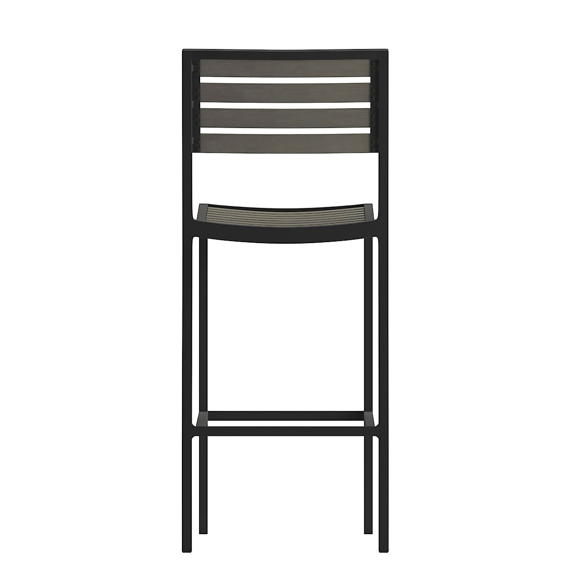 Flash Furniture Lark Commercial Grade Bar Height Stool, All-Weather Outdoor Bar Stool with Faux Wood Poly Resin Slats and Aluminum Frame, Gray Wash