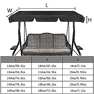 QYCSL Patio Swing Canopy Cover 2 Or 3 Seater Sizes Waterproof Outdoor Swing Seat Chair Awning Sun Shade Roof Windproof Anti-Uv Garden Hammock Replacement Canopy Set,Brown,195x125x15cm/77x49x6''