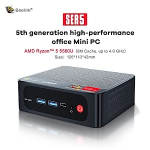 Beelink AMD Ryzen5 5560U Processor (up to 4.0GHz) 6C/12T, SER5 Mini PC with 16GB DDR4 + 500GB NVMe SSD, Mini Computer with 4K@60Hz Triple Display, WiFi6, BT 5.2 Mini Desktop Computer for Daily Office
