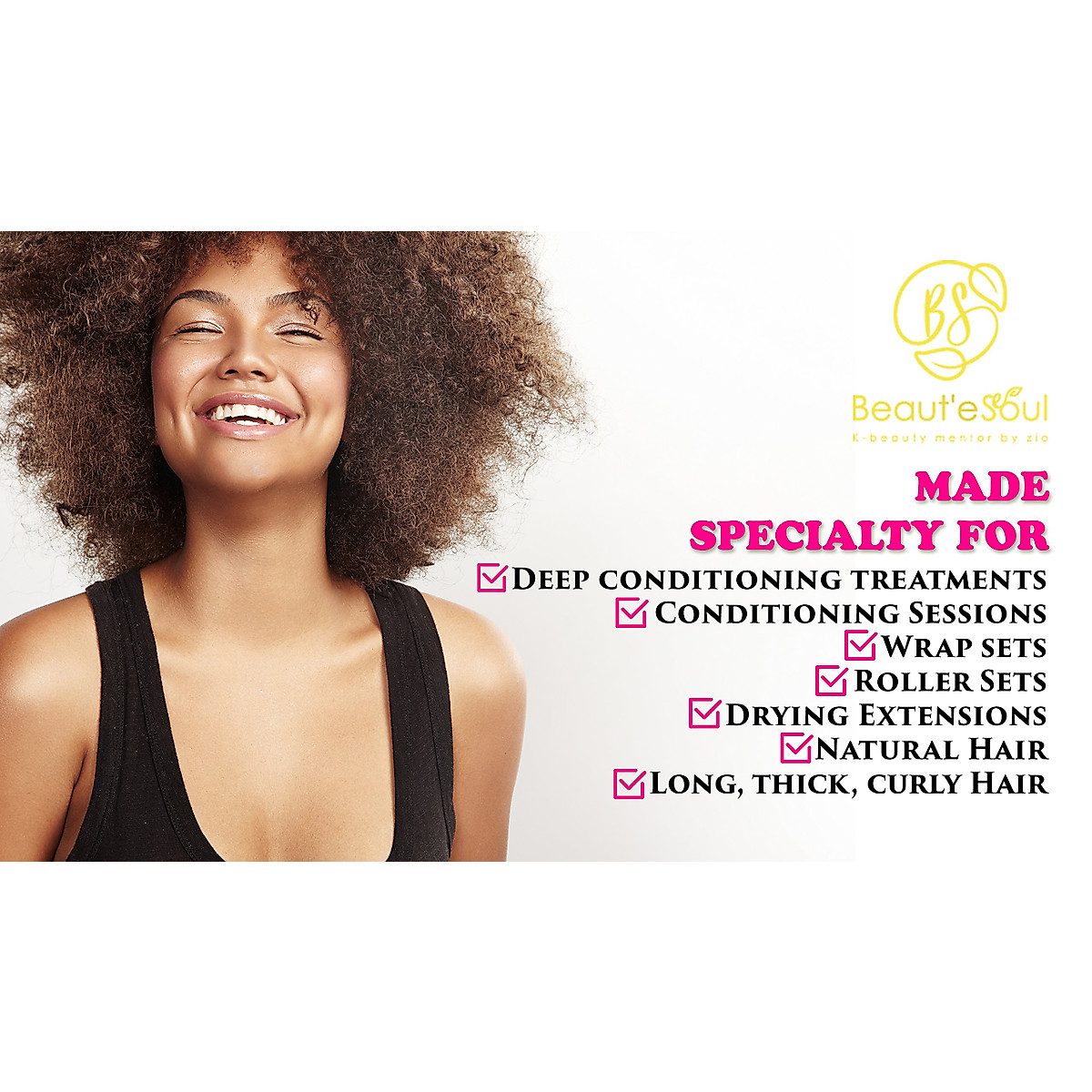 BEAUT'E SEOUL Hooded Hair Dryer Attachment and Black Seed & Argan Oil Spray Set - Soft Adjustable Large hooded bonnet & Keratin Hair Treatment Leave in Conditioner Spray 5oz