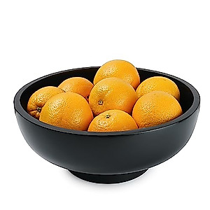 IVE Design Black Wood Fruit Bowl for Kitchen Counter, 12-inch Diameter Large Wooden Fruit Bowl, Natural Rubber Wood, Black Decorative Bowl Fruit Holder