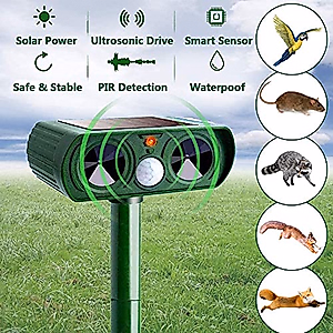 Abilly 2023 Solar Ultrasonic in Repellent Defender Rat, Squirrel, Deer, Raccoon, Skunk, Rabbit, Mole, Dog, Cat, Waterproof with Motion Detector