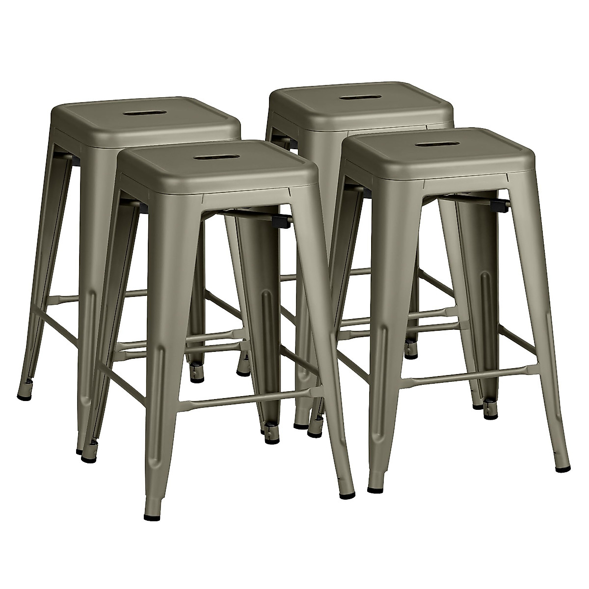 Furmax 24 Inches Metal Bar Stools Bar Height High Backless Stools Indoor Outdoor Stackable Kitchen Stools Set of 4 (Gun)