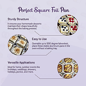 KitchenDance Disposable Dessert Pan Set with Lids - 4x4 inch Square Cake Baking Pans for Hotels, Restaurants - Heavy Duty Aluminum Foil for Baking, Storing, and Preparing Food, ALU6P (50, Cow Print)