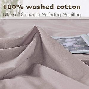 3 Pieces Duvet Cover Set Washed Cotton Taupe Ruffled Duvet Quilt Cover with Zipper Bedding Set Queen Size-Shabby Ruffle, Taupe