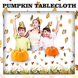 PARSUP 4PCS Thanksgiving Disposable Tablecloth Party Supplies, 108 × 54 inch, Autumn Theme Pumpkin Maple Leaves Fall Tablecloth Plastic Waterproof Tablecover Decorations