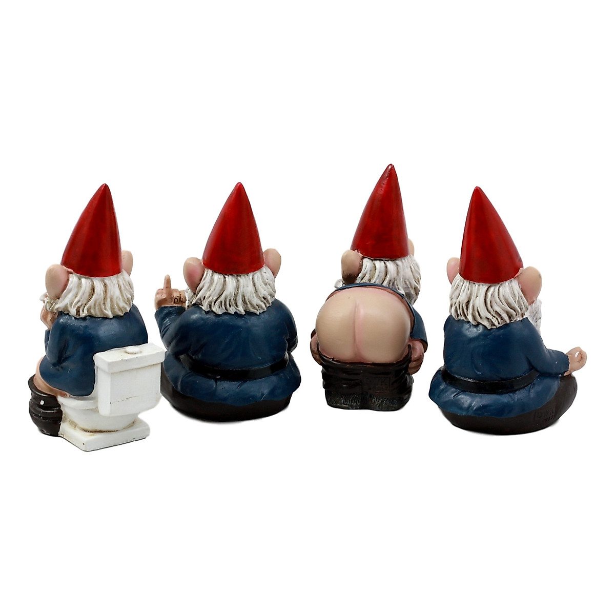 Ebros 4" Tall Badass Naughty Magical Gnome Mooning Figurines Collectible Set of 4 Whimsical Dwarf Gnomes Dwarves Fairy Garden Accessory Decors