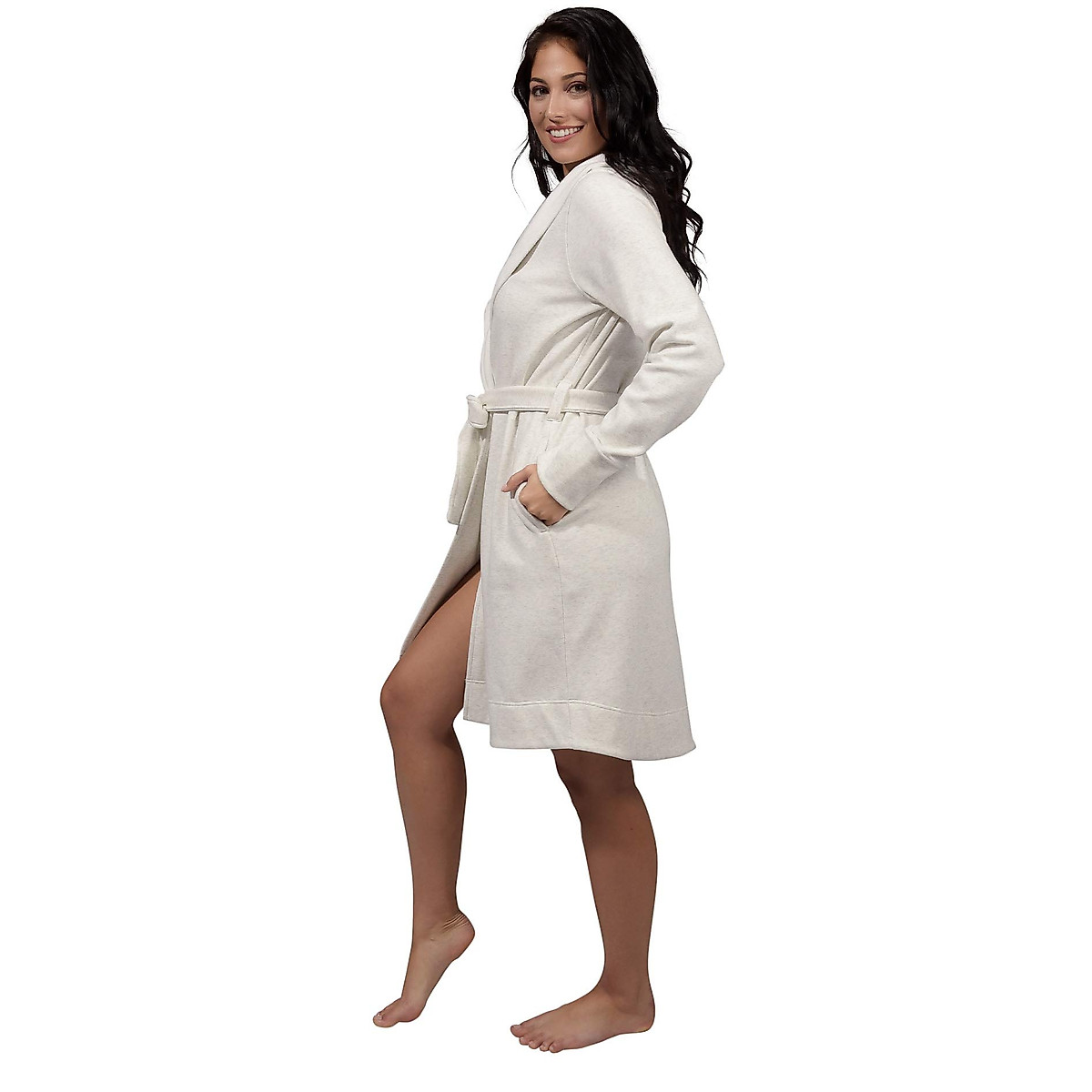 Yogalicious Ultra Plush Cozy Fleece Robe - Heather Snow - Large