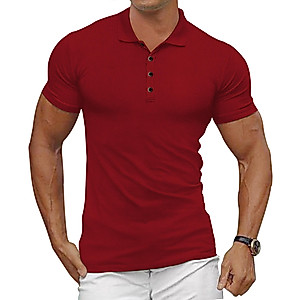 Gnvviwl Mens Waffle Knit Polo Shirts Short Sleeve Slim Fit Golf Casual Tee Shirts Red