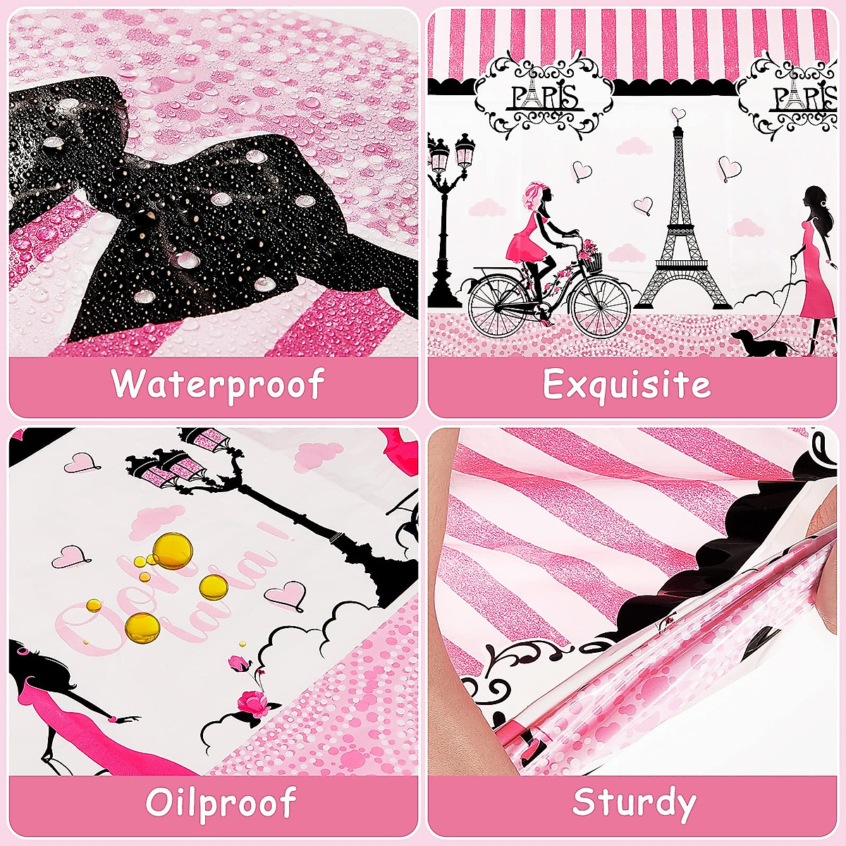 Irenare Paris Theme Tablecloth Paris Princess Theme Party Decorations Day in Paris Plastic Table Covers Table Decoration Ooh La La Pink Table Cloth for Girls Birthday Party Baby Shower (1 Piece)