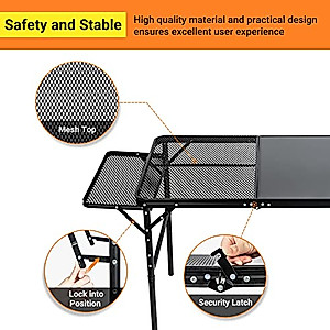 Coastrail Outdoor Camping Folding Grill Table Portable Lightweight Metal Grill Stand for Outdoor with Adjustable Height, 3 Feet, Half-Mesh, Black
