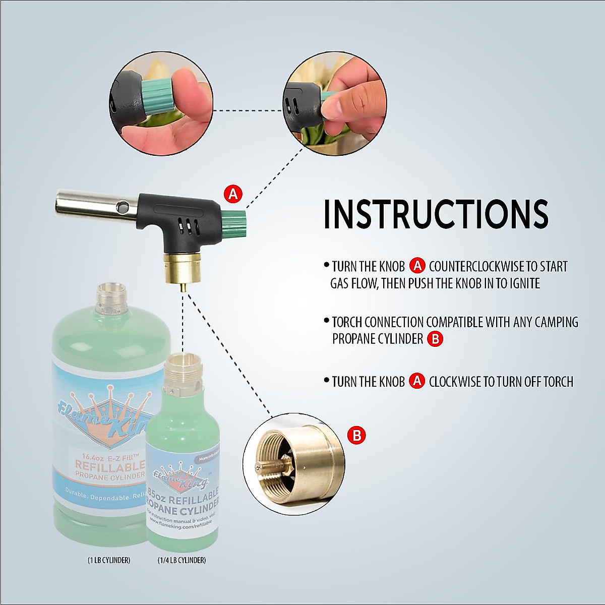 Flame King FK-PV777CGA Mini Propane Blow Torch Head 10,000 BTU for Kitchen, Soldering, Searing, Charcoal/Fire Pit Lighting