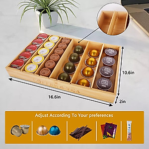 Vencer Bamboo K Cup Holder Coffee Station Organizer with 5 Adjustable Partitions,K Cup and Tea Bag Organizer for Coffee Station Home Office and Kitchen,VTO-034